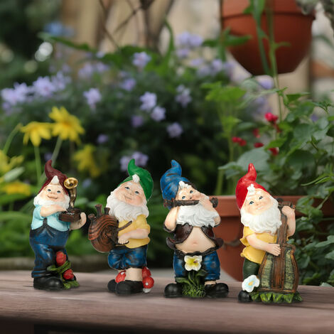 Relaxdays Set 4 Gnomos Jardín, Músicos, Resistente Intemperie y Heladas ...