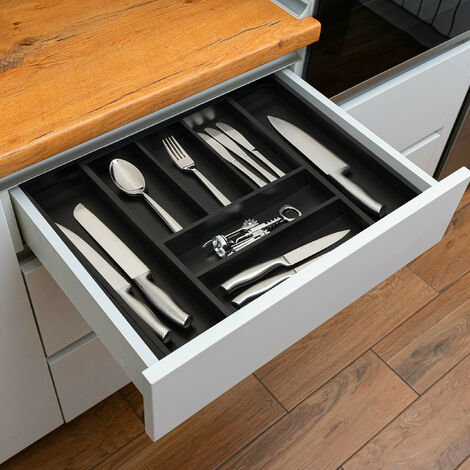 Relaxdays Extendable Cutlery Tray, Bamboo, 5-7 Compartments, HWD: 5 x ...