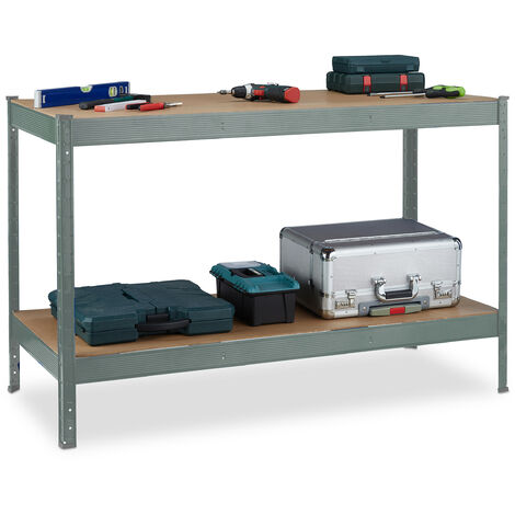 Relaxdays Workbench, 600 kg, Workshop Table, Garage, HWD: 91 x 141 x 61 ...