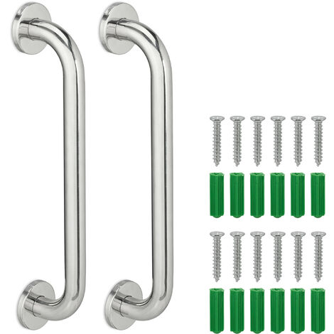 Relaxdays Set of 2 Grab Handles, Stainless Steel, Shower & Bath, 200 kg ...
