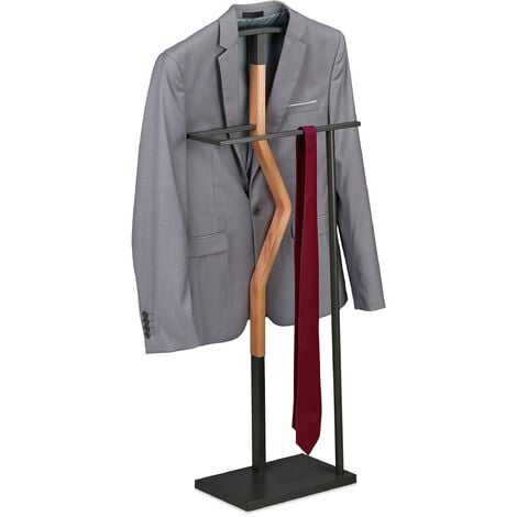 Relaxdays Valet Stand Suit Holder Clother Butler Jacket Trouser Hanger 107x48x20 cm Metal MDF