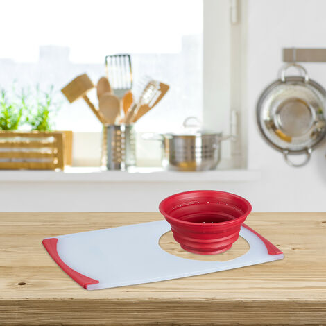 Relaxdays Chopping Board with Colander, Plastic 50 x 29 cm, Cutting Mat ...