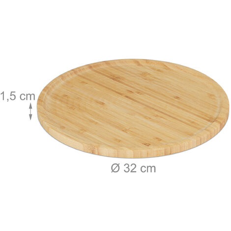 Relaxdays Pizza Board, Natural Bamboo, Ø 32 cm, Serving Plate, Round ...
