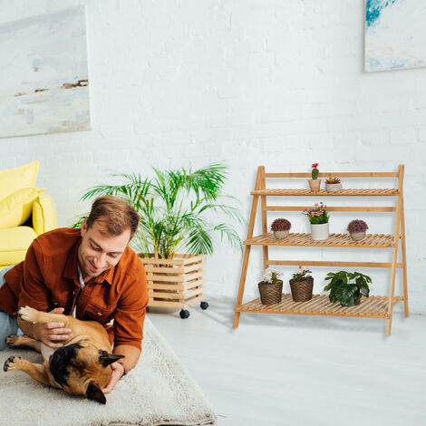 Relaxdays Bamboo Flower Rack, Indoors Plant Stand with 3 Levels, HWD ...