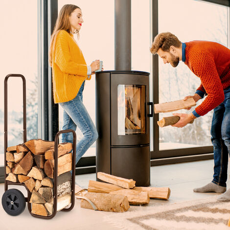 Relaxdays Firewood Cart, made of Steel, 2 Rubber Wheels, Load Capacity ...