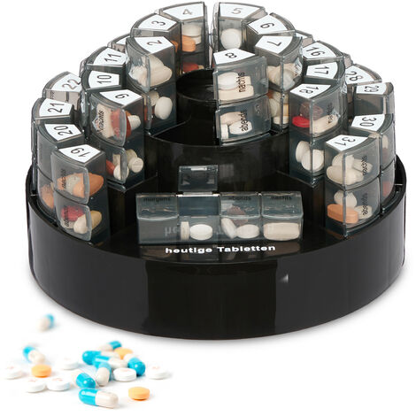Relaxdays 31-Day Pill Box, 4 Compartments, German Labelling, Monthly ...