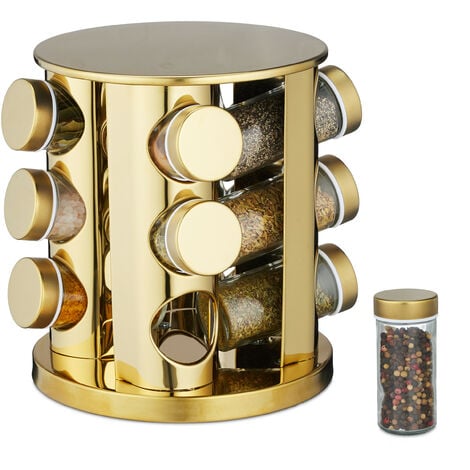 Relaxdays Spice Carousel, 12 Herb Jars, 360° Rotatable, Stainless Steel ...