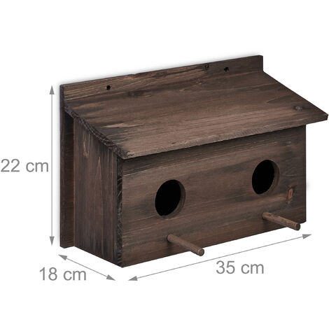 Relaxdays Nesting Box for Starlings, Natural Fir Wood, 2 Entrances Ø5 ...