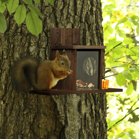 Relaxdays Squirrel Feeder, Wooden, 2 Entrances & Standing Platform ...