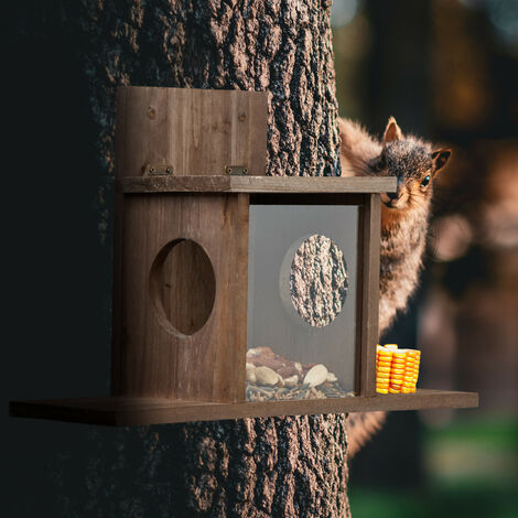 Relaxdays Squirrel Feeder, Wooden, 2 Entrances & Standing Platform ...