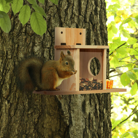 Relaxdays Squirrel Feeder, Wooden, 2 Entrances & Standing Platform ...