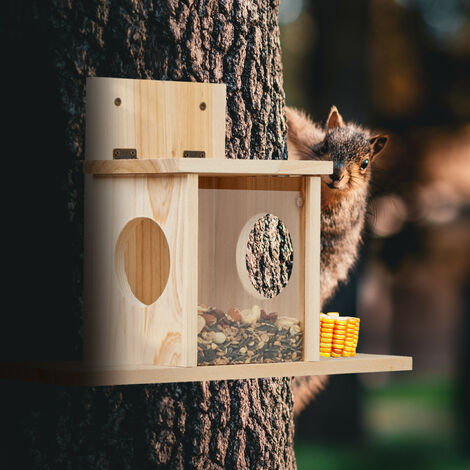 Relaxdays Squirrel Feeder, Wooden, 2 Entrances & Standing Platform ...