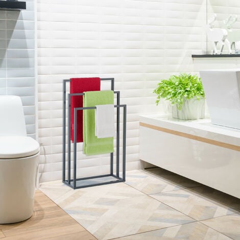 Relaxdays Towel Stand, 3 Bars, Steel Rails, Free-Standing Shower Rack ...