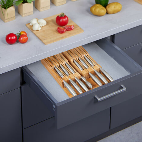 Relaxdays Knife Holder, Drawer Insert, for 12 Knives & Sharpener ...