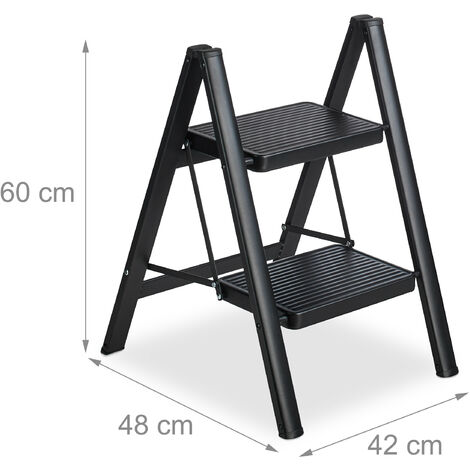 Relaxdays Foldable Step Ladder, 2 Steps, Steel, Load up to 120 kg ...