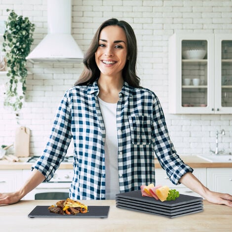 Relaxdays Slate Plates, Set of 6, Rectangular Serving Platters, 26 x 16 ...