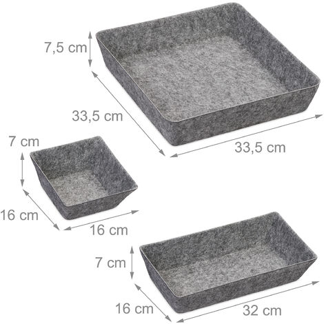 Relaxdays Drawer Organiser Felt, Set of 4 Baskets in 3 Sizes, Insert ...