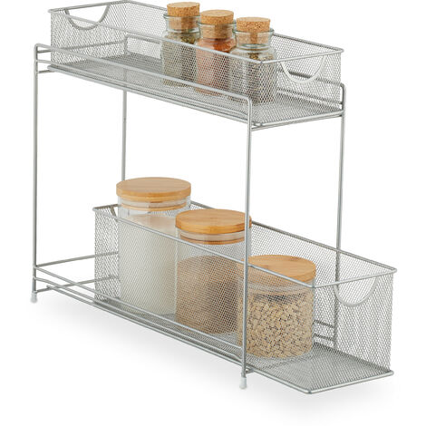 Relaxdays Kitchen Cabinet Organiser, Pull-out Base Unit Shelf, 2 ...