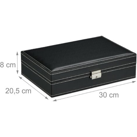 Relaxdays Watch Box, Jewellery Storage, Velvet, Mirror, Leather Design ...