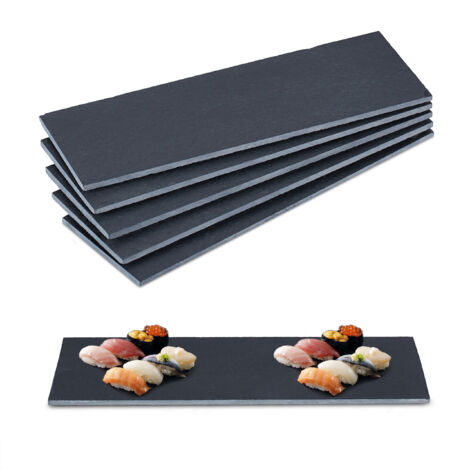 Relaxdays Slate Plates, Set of 6, Rectangular Serving Platters, 30 x 10 ...