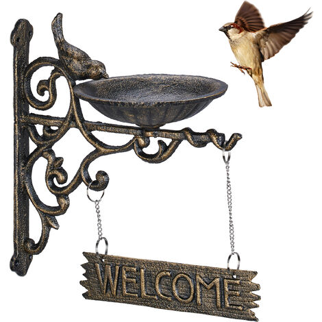 Relaxdays Birdbath, Cast Iron, HBT: 26.5 x 14 x 22.5 cm, Bird Bath with ...