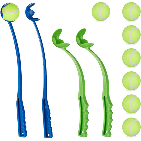 Relaxdays 4x Ball Slinger for Dogs, Playing Fetch, incl. 8 Tennis Balls ...