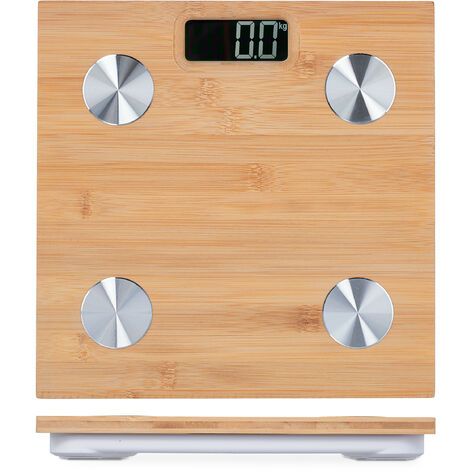 Relaxdays Personal Scale, Bamboo, Digital Body Scale, up to 180 kg ...