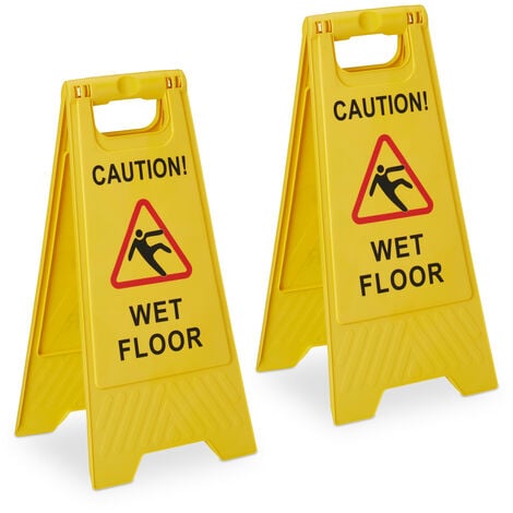 Relaxdays Warning Sign, 2x Set, Wet Floor, Caution, Foldable ...