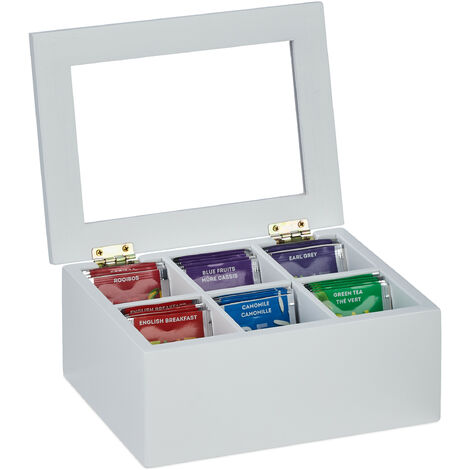 Relaxdays Tea Box, 6 Compartments, Bamboo, HBT: 9x21,5x16 cm, Tea ...