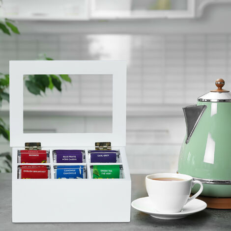 Relaxdays Tea Box, 6 Compartments, Bamboo, HBT: 9x21,5x16 cm, Tea ...