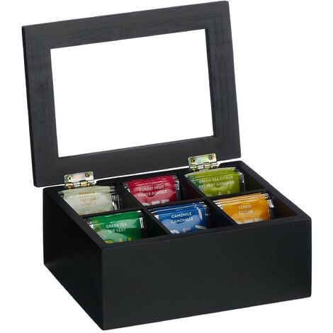 Relaxdays Tea Box, 6 Compartments, Bamboo, HBT: 9x21,5x16 cm, Tea ...