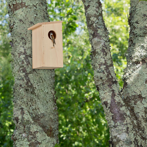 Relaxdays Nesting Box for Great Tit & Redstart, Hinged, Natural Wood ...
