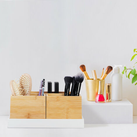 Relaxdays Bamboo Organiser, 4-Piece Set, Desk Utensils, Cosmetics, for ...