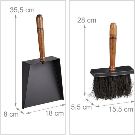 Relaxdays Fireplace Sweeping Set, Big Iron Dustpan & Hand Brush, Wooden ...