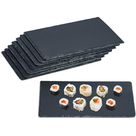 Relaxdays Set of 8 Slate Platter, Rectangular Serving Plate, 26 x 16 cm ...