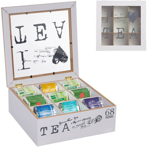 Relaxdays Tea Organiser, 9 Compartments, MDF & Acrylic, HWxD: 9 x 25 x ...