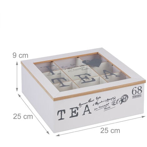 Relaxdays Tea Organiser, 9 Compartments, MDF & Acrylic, HWxD: 9 x 25 x ...