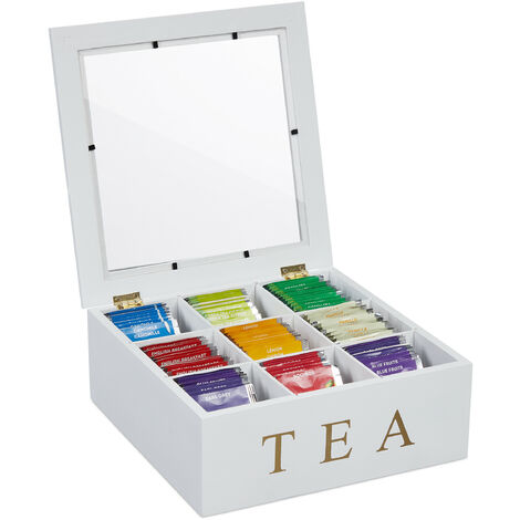 Relaxdays Tea Organiser, 9 compartments, Tea Bag Box, MDF, Acrylic ...