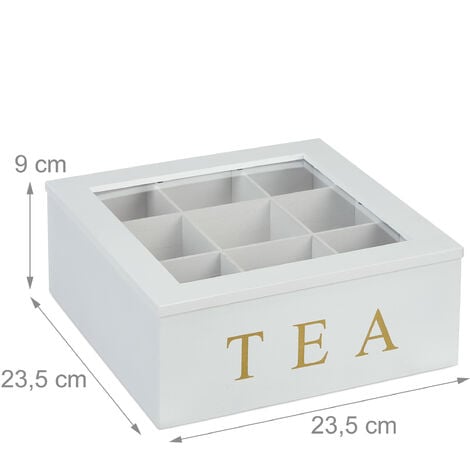 Relaxdays Tea Organiser, 9 compartments, Tea Bag Box, MDF, Acrylic ...
