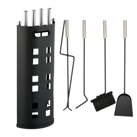 Relaxdays Fireplace Tool Set, 5-pieces, Poker, Ash Shovel, Broom, Tongs ...