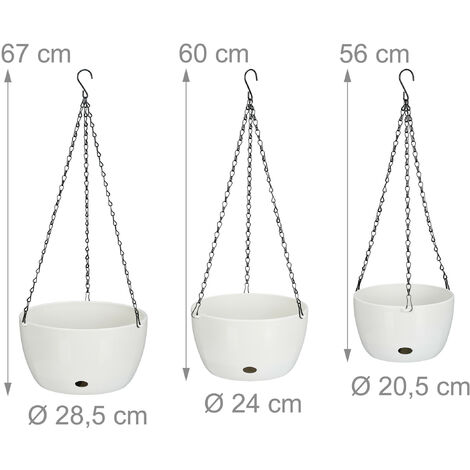 Relaxdays Set of 3 Hanging Baskets with Water Reservoir, in Three Sizes ...