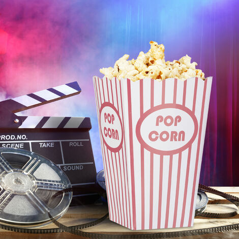 Relaxdays Popcorn Bags, Set of 72, Striped, Retro Look, Cinema, Movie ...