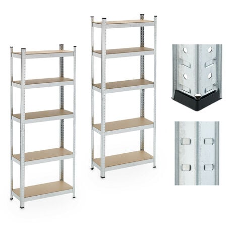 Relaxdays 2x Heavy-duty Shelving, 5 Levels, 180 x 70 x 30 cm, up to 500 ...