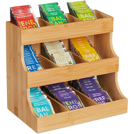 Relaxdays Tea Organiser, 9 Compartments, Bamboo, HxWxD: 24 x 27 x 17.5 ...