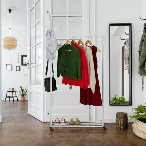 Relaxdays Coat Rack with Castors, HxWxD: 165 x 80 x 44 cm, Metal, Shelf ...