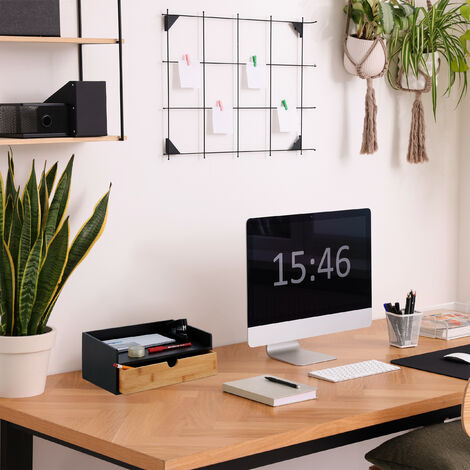 Relaxdays Desk Organiser, 1 Drawer, DIN A4 Shelf, Bamboo, HxWxD: 11 x ...