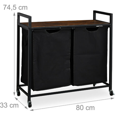 Relaxdays Laundry Basket Rack, 2 Pull-out Compartments, Rollable ...