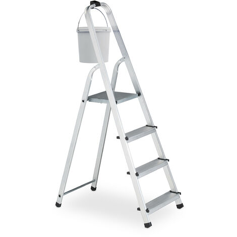 Relaxdays Foldable Stepladder, 4 Steps, Aluminium with Safety Bar, Load ...