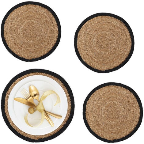 Relaxdays Place Mat Set, 4x Coaster, Tableware, Table Protector, Round ...