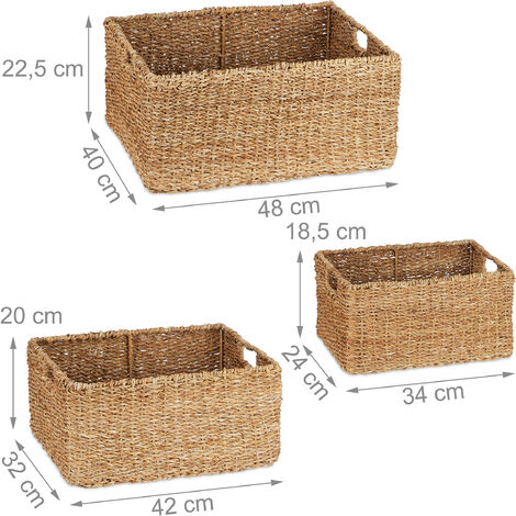 Relaxdays Storage Box, Seagrass, Set of 3, Baskets in 3 Sizes, Bathroom ...